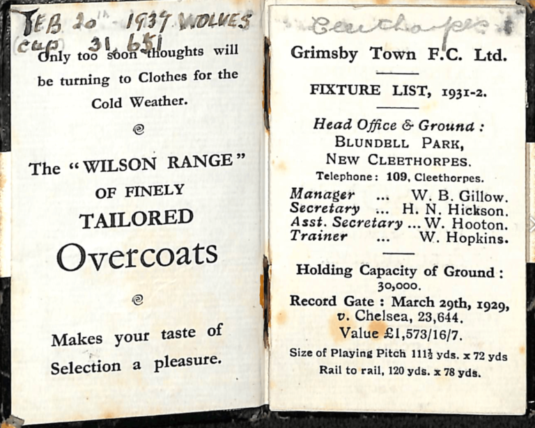 1931 - 1932 Official Fixture Book - GTFC Heritage