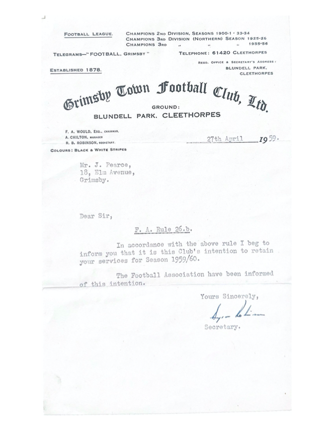 John Pearce Contract Information - GTFC Heritage