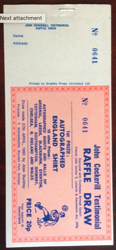 1993 - John Cockerill Testimonial Raffle Book - GTFC Heritage