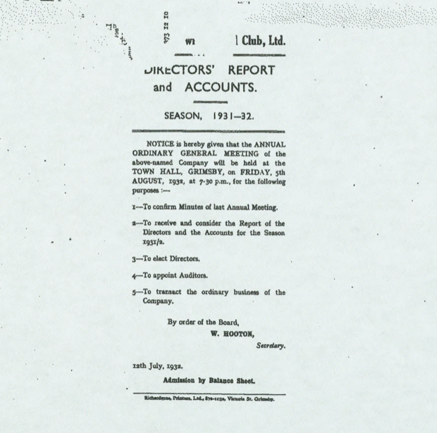 GTFC 1931/32 Directors Report and Accounts - GTFC Heritage