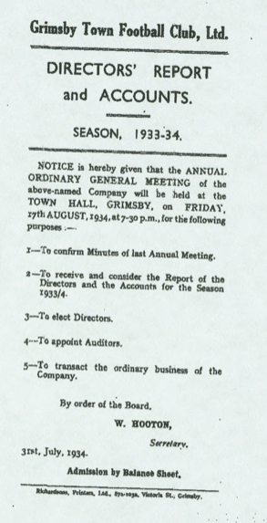 GTFC 1933/34 Directors Report and Accounts - GTFC Heritage