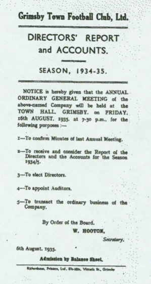 GTFC 1934/35 Directors Report and Accounts - GTFC Heritage