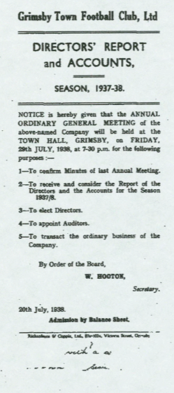 GTFC 1937/38 Directors Report and Accounts - GTFC Heritage