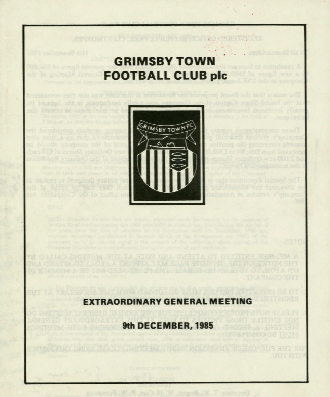 GTFC 1985 Extraordinary General Meeting - GTFC Heritage