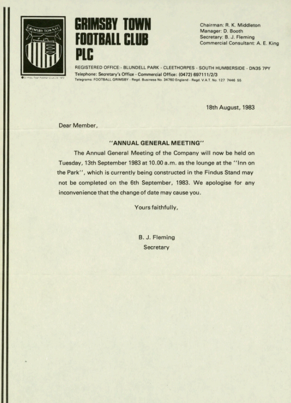 GTFC 1983 AGM - GTFC Heritage