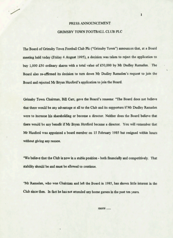 GTFC 1990's Share Press Release - GTFC Heritage