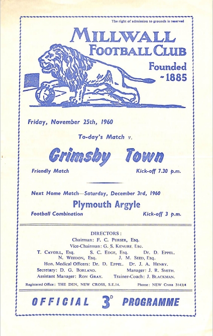 Millwall v Town 1960 (60/61) - GTFC Heritage